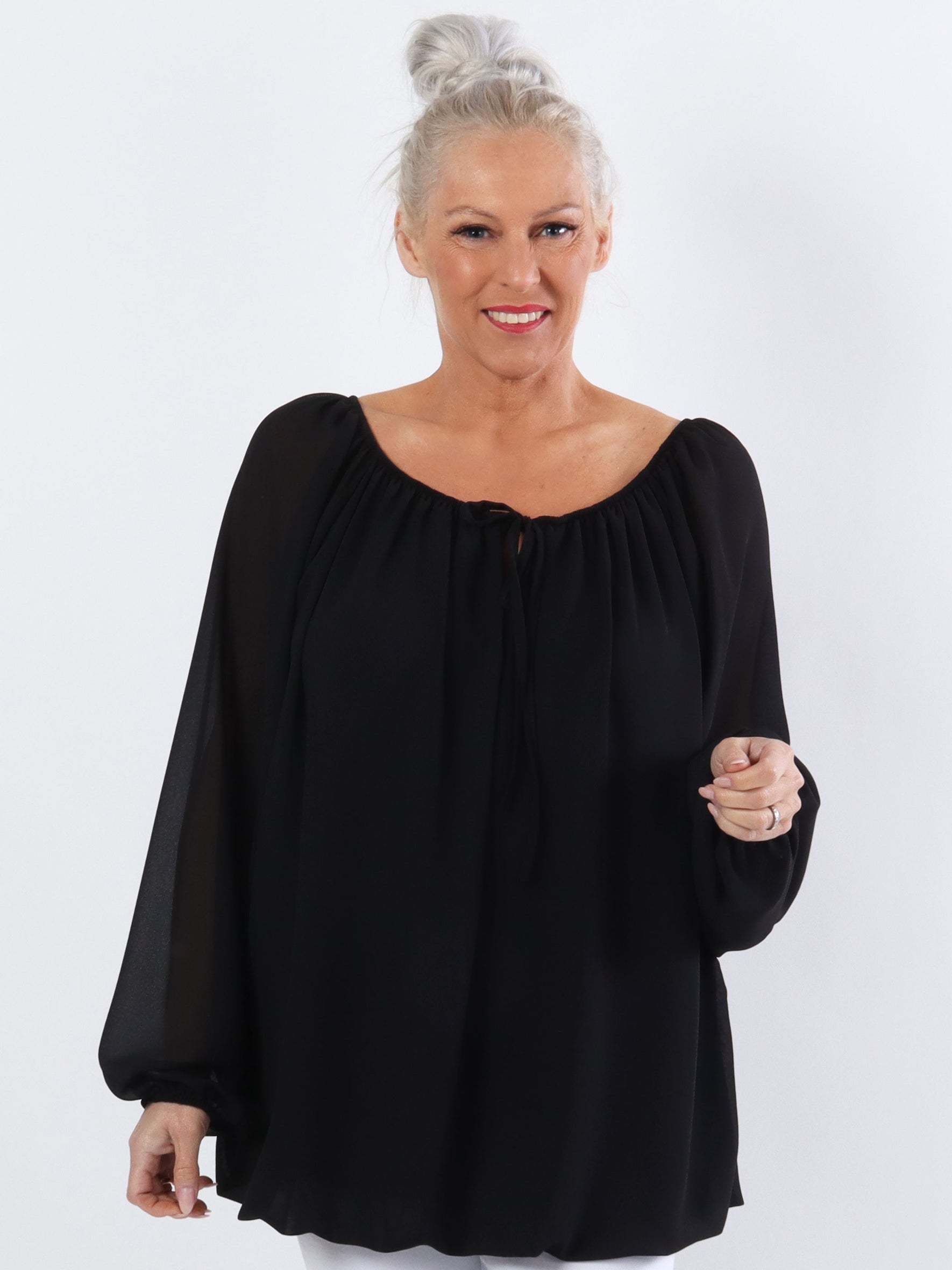 Ellen - Enkel plus size tunika med elastik udskæring